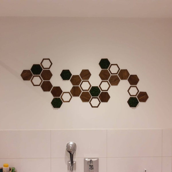 Geometric Wall Panel, 12 Hexagons Set, Tile Size - 4.3" X 5", Dark Wood ...
