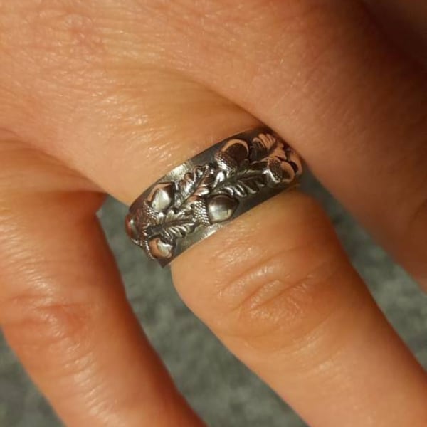 Silver Oak Ring, Acorn Ring, Tree Silver Ring, Oak Leaf Textured ...