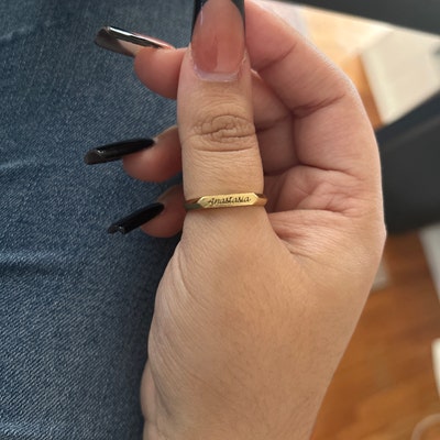 Bar Name Ring by Caitlyn Minimalist Signet Name Ring Custom Skinny Bar ...