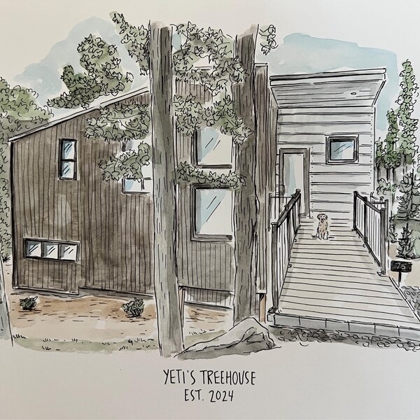 Custom House *hand-drawn* Sketch 8x10 Pen and Ink Drawing Doodle Bar ...