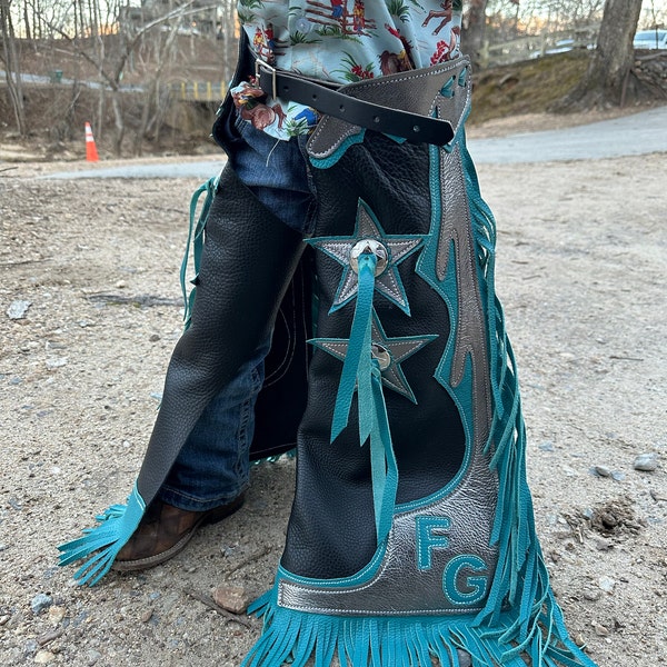 Custom Made Kid's Bronc/bull Riding Chaps/ New/ Custom Leather/ Rodeo ...