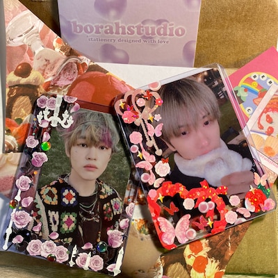 Custom Decorated Toploader, Kpop Photocard Deco, Cute Teddy Flower ...