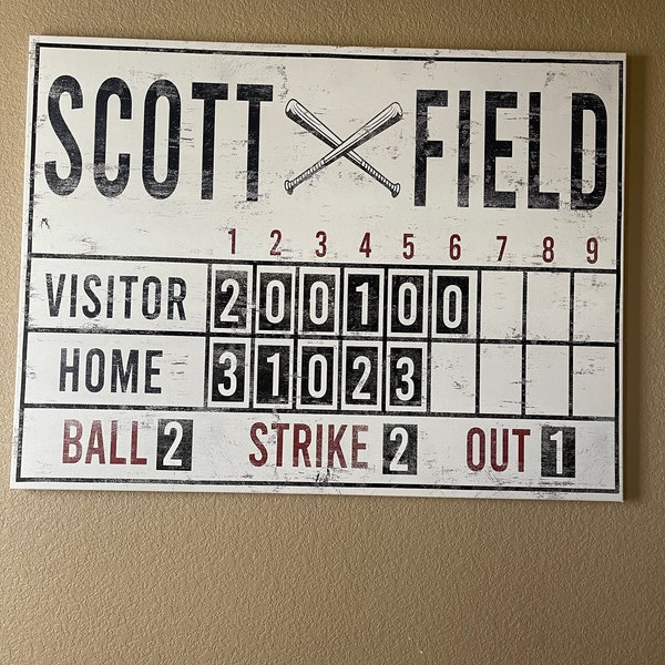 Custom Baseball Scoreboard Sign Vintage Game Room Decor Man Cave Decor ...