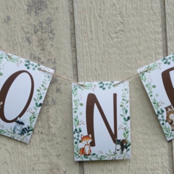Woodland One High Chair Banner, Woodland First Birthday ONE Banner ...
