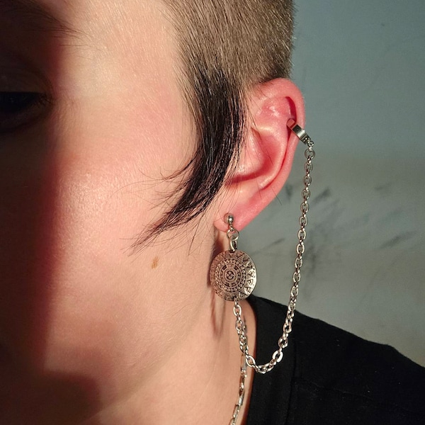 Triple Chain Cartilage Earring Single Ear Helix Sterling Silver Stud ...