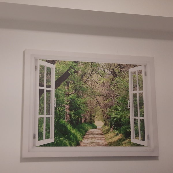 Window Picture View Printed on Canvas, 3D Open Window Wall Art Canvas ...