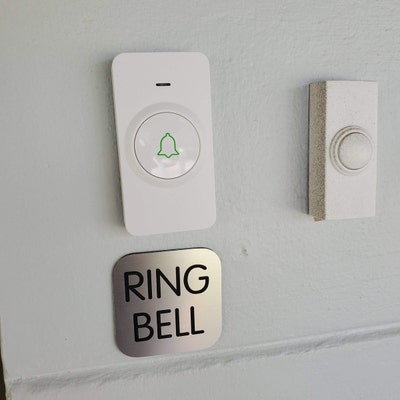 Engraved 2x2 Brushed Silver RING BELL Wall Plate Adhesive Backed Plaque ...