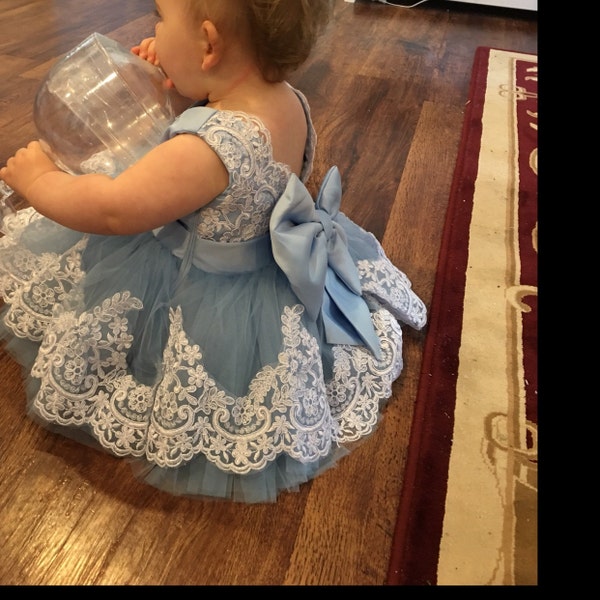 Girls Baby Blue Lace Tulle Party Dress, Sky Blue Party Dress, Flower Girl Dress, Girls Blue ...