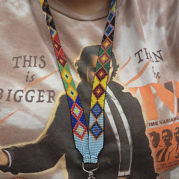 Handmade Native American Loom Beaded Keychain, Huichol Beaded Lanyard ...