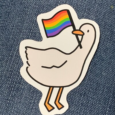 White Cute Goose With Pride Flag Matte Waterproof Sticker LGBTQ ...