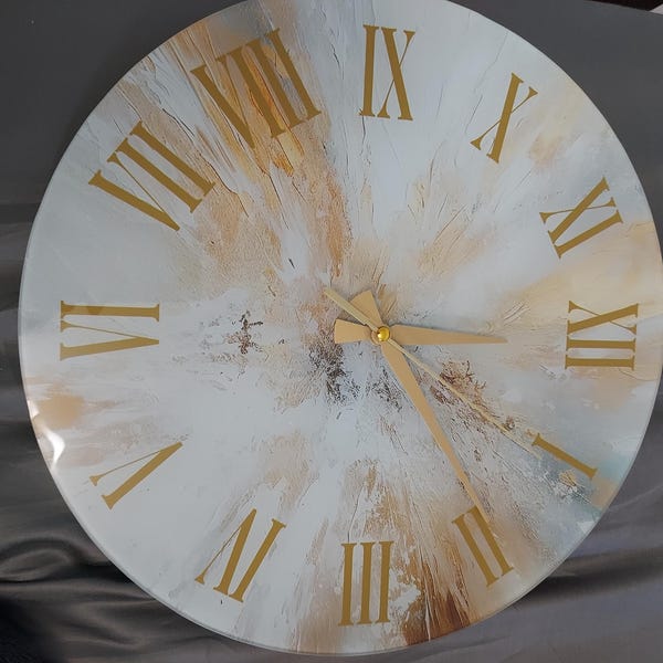 Glass Abstract Wall Clock Wall Art, Modern Marbled Style Tempered Glass ...