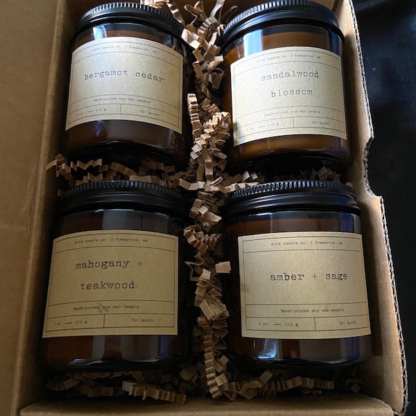 Warm and Woodsy Candle Sampler | Set of 4 Mini Earthy Soy Candles - Etsy
