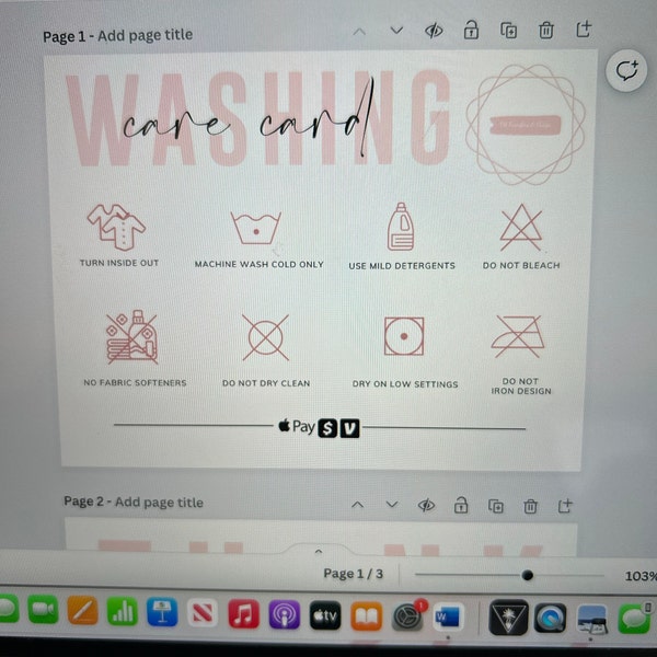 Washing Instructions Care Card I Editable Canva Template I Etsy Shop ...