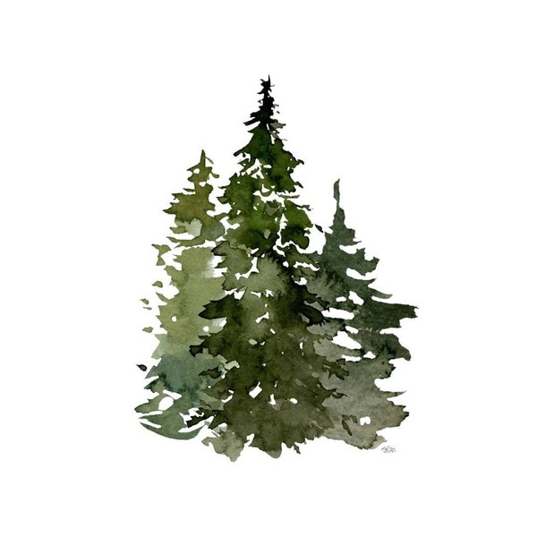 Watercolor Pine Tree Art, Evergreen Tree Print, Pine Tree Wall Print ...