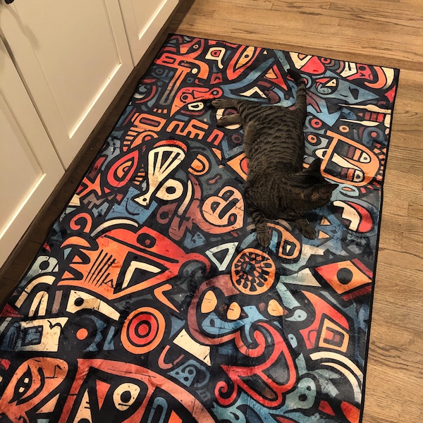 Koi Fish and Cherry Blossom Rug, Abstract Japanese Pattern Rug, Koi ...