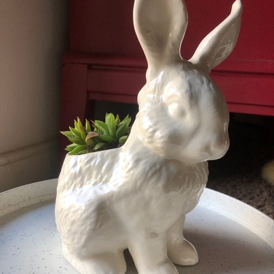 Ceramic Standing Eatser Bunny Planter Pot/ White Rabbit - Etsy
