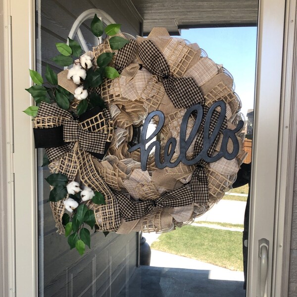 Hello Wreath, Farmhouse Decor, Everyday Wreath, Year Round Wreath ...