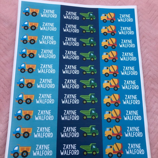 Boy Name Labels, School Supply Stickers, Daycare Labels Pack, Truck ...