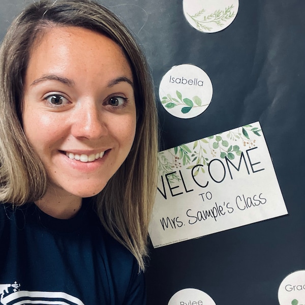 Classroom Door Display Set, Editable Botanical Teacher Welcome Sign ...