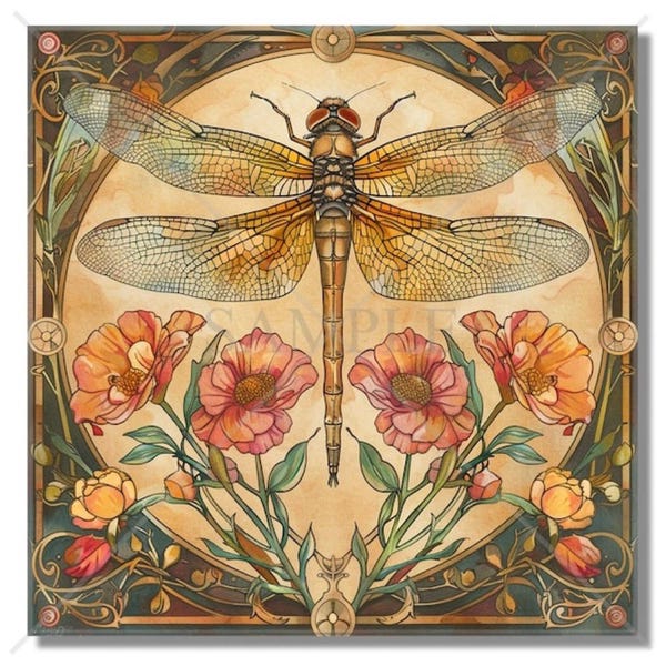 Botanical Dragonfly Design Ceramic Tile - Kitchen Backsplash - Accent ...