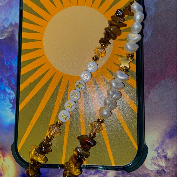 Tigers Eye Phone Strap,healing Crystal Phone Chain,pearl Beaded Phone ...