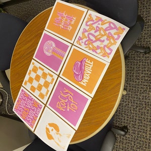 Trendy Orange and Pink Checkered Dorm Decor Prints for Digital Download ...