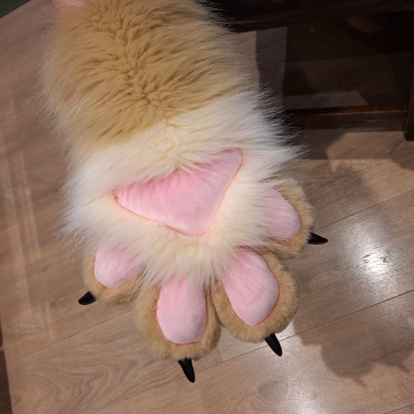 Black Puppy Paws With Red Meat Pad, Furry Gloves, Tiger Paws, Fox Paws ...