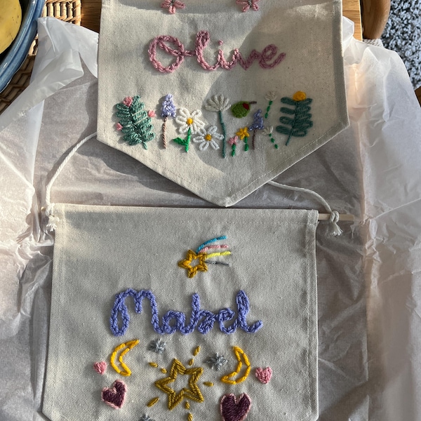 Personalised Custom Name Hand Embroidered Nursery Decor Wall Hanging ...
