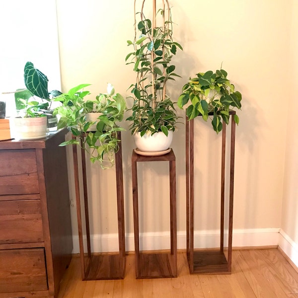 Solid Walnut Modern Rectangle Stand | Geometric Vase | Tall Stand ...
