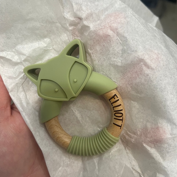 Personalized Baby Teether, Engraved Teether, Food Grade Silicone Fox ...