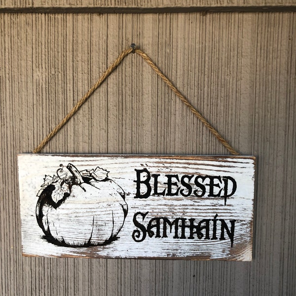 Blessed Samhain / Happy Halloween - Hanging Sign - Etsy