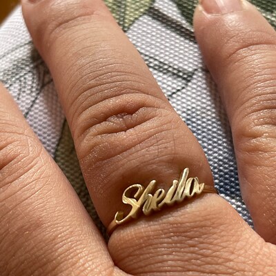 14k Gold Personalized Cursive Name Ring, Solid Gold Custom Name Ring ...