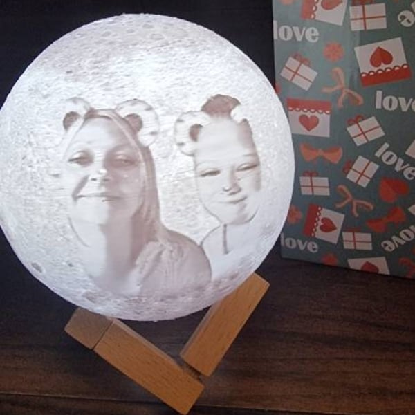 Custom Photo 3D Moon Lamp, Personalized Photo Printed Lunar Night Moon ...