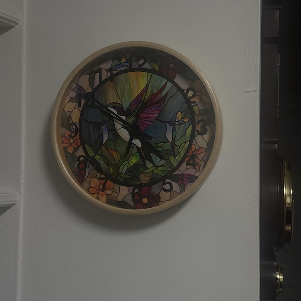 Lovely Hummingbirds Round Wall Clock Featuring Look of Stained Glass ...