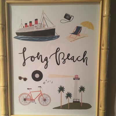 Illustrated Long Beach Art Print, Cute Long Beach Map, Modern Long ...