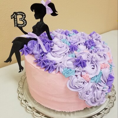 Sitting Girl Cake Topper, Girl Silhouette, Acrylic Cake Topper, Black ...