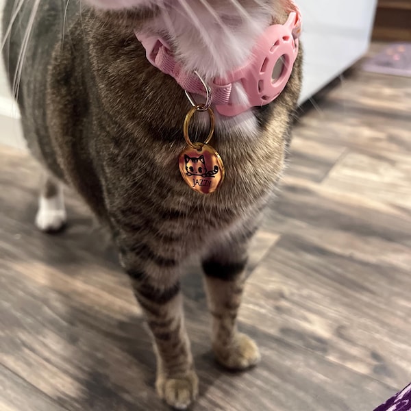 Custom Cat Name Tag With Engraved Phone on the Back Side, Personalized ...