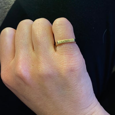 18K 14K 9K Dainty Bar Signet Ring Solid Gold Signet Ring Thin Signet Ring Personalized Chevalier ...