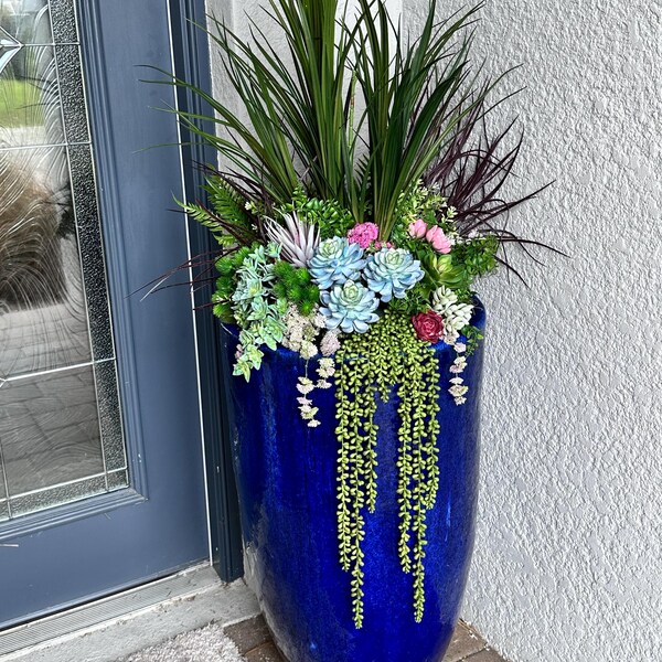 Faux Succulent Planter Drop In, Faux Urn Filler , Planters for Porch ...