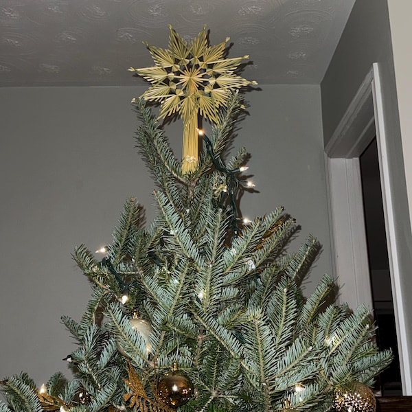 Straw Star Christmas Tree Topper – Handmade Ukrainian Ornament, Rustic ...