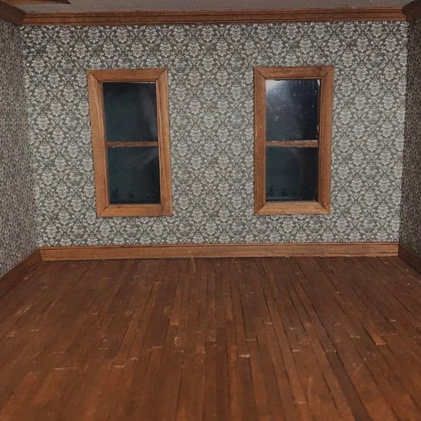 DOLLHOUSE Printable Damask WALLPAPER W/ Wood PANELLING Digital Sheet ...