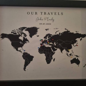 World Map Canvas, Linen Anniversary Gift, Pushpin Map, World Map Wall ...