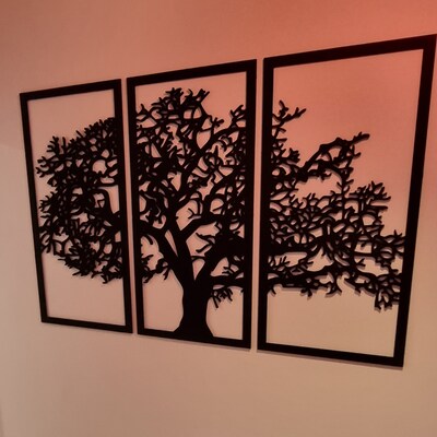 Wooden Wall Decorative Panel Set of 3 Pieces Tree Wall Decor Wood Wall ...