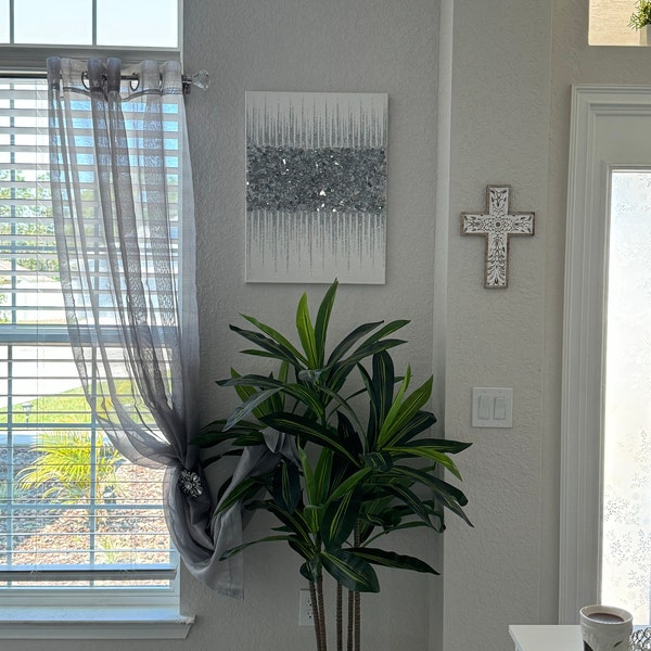Pure Silver Minimalist Glam Glass & Glitter Wall Art, Glitter Glass Art ...