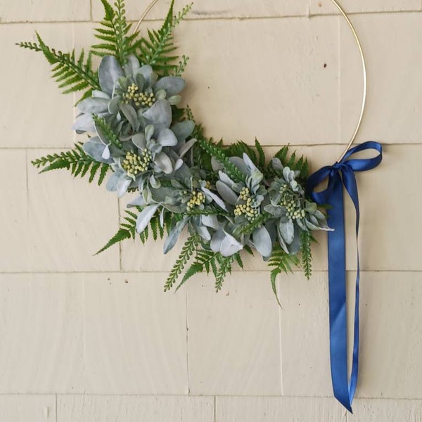 Modern Year-round Lambs Ear and Fern Wreath | Greenery Everday Front ...