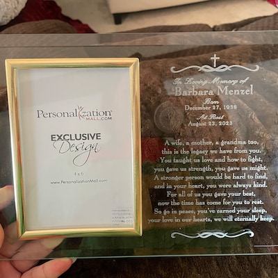 Memorial Sentiment Engraved Glass Frame, Custom Memorial Gifts ...