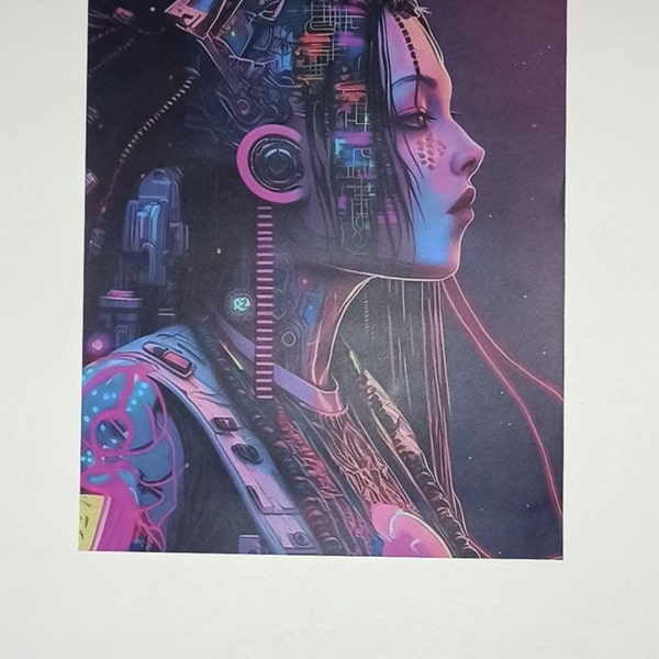 Cyberpunk Print | Futuristic Street With Purple Cyan Neon Lights Art ...
