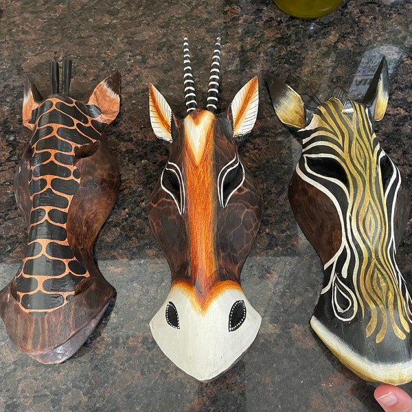 Gazelle Mask Wooden Hand Carved Wall Hanging Art Fair Trade Hand ...