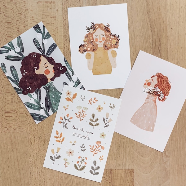 Postcards - Set of 3 | Mini Art Print Set, Card Bundle, Cute Cards, Art ...