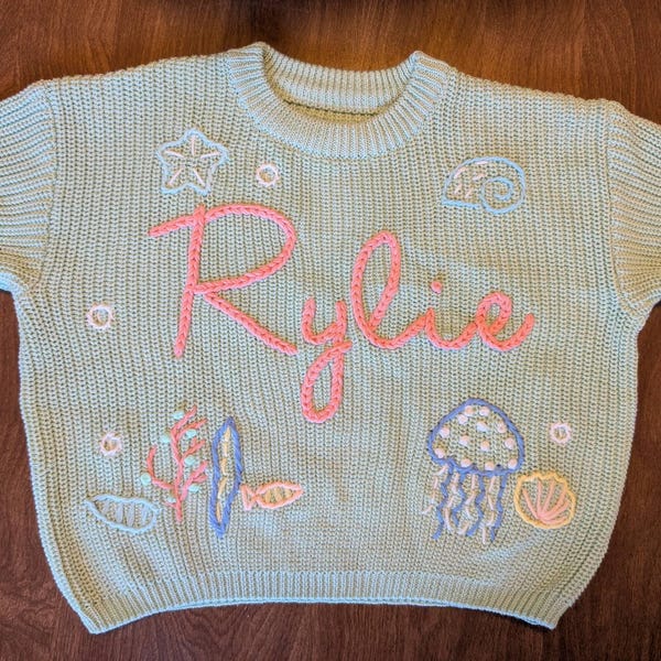 Custom Hand Knitted Mermaid Ocean Baby Name Sweater,cute Mermaid Baby ...